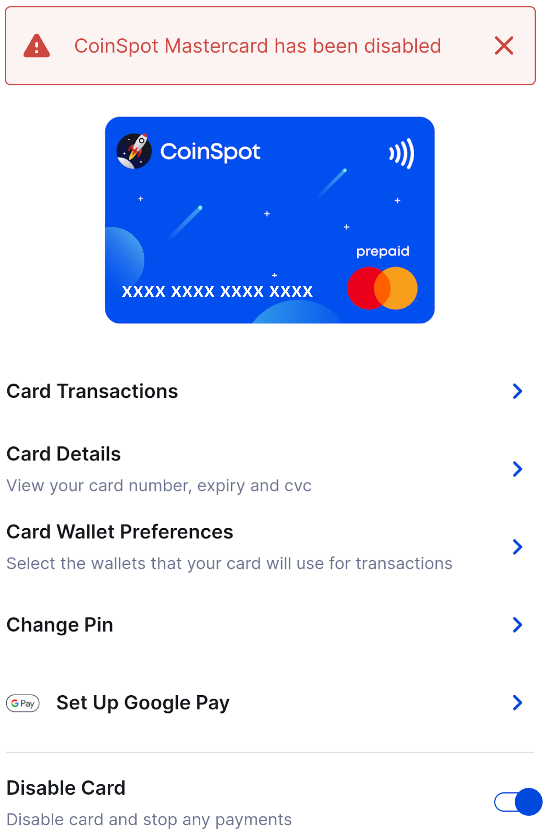 CoinSpot Mastercard - How do I disable & re-enable my card? – CoinSpot